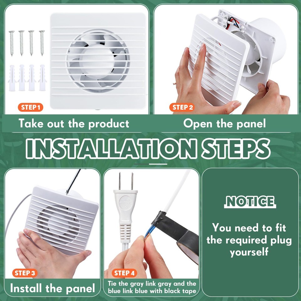 2 Pcs 4 Inch Small Window Fan 110v Kitchen Exhaust Fan 76 Cfm 2400r ...