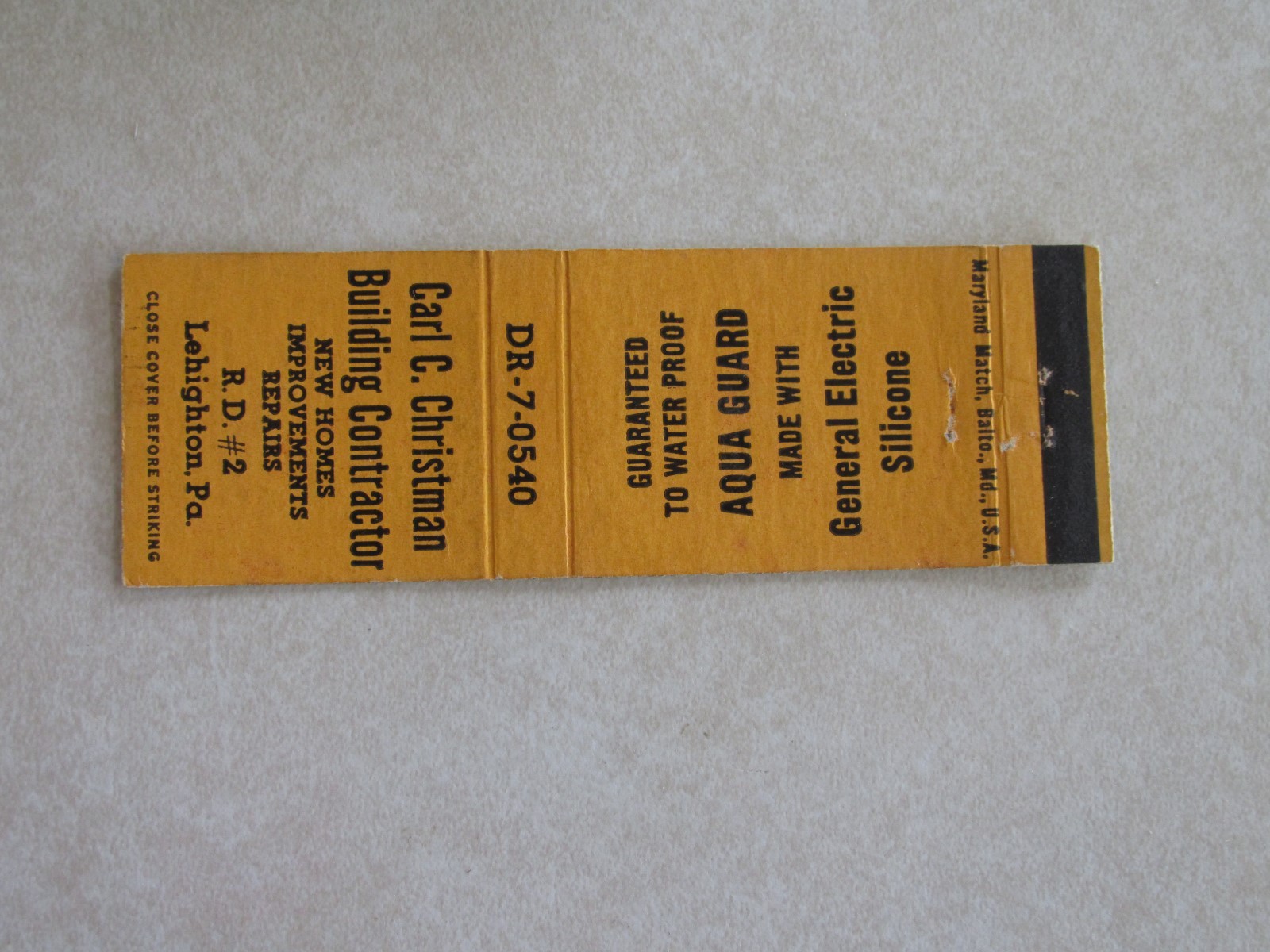 L506 vintage Matchbook cover PA Pennsylvania Carl Christman Builder ...
