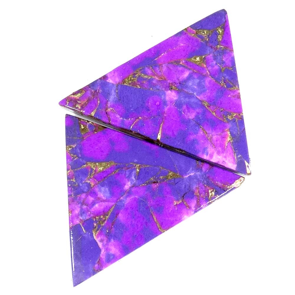 16.60Cts. 21X22X4mm Natural Purple Copper Turquoise Triangle Cab Pair ...