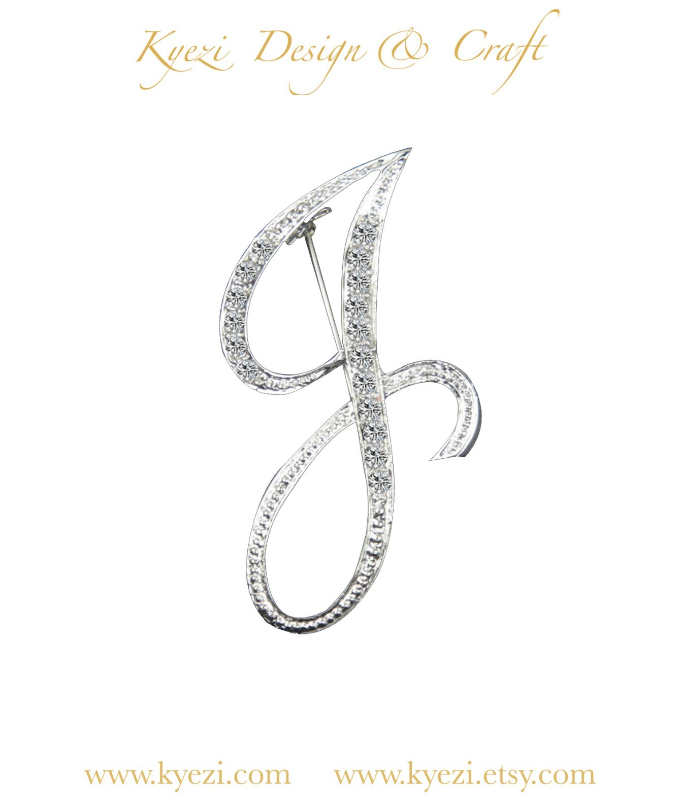 Silver Initial Lapel Rhinestone Brooch 26 English Letters High Quality ...