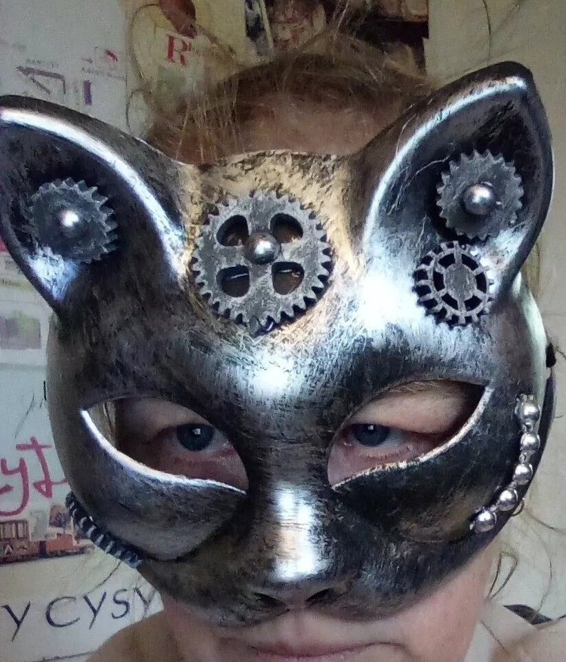 STEAMPUNK CAT grey Half Mask Halloween Fancy Dress 17x15x6cm Hard ...