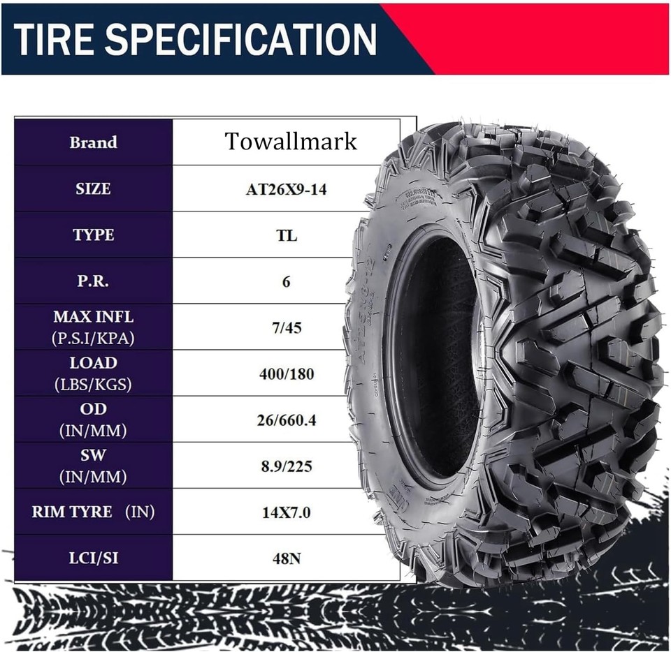 26x11-14 26x9-14 ATV UTV Tires 6Ply 26x11x14 26x9x14 All Terrain Mud ...