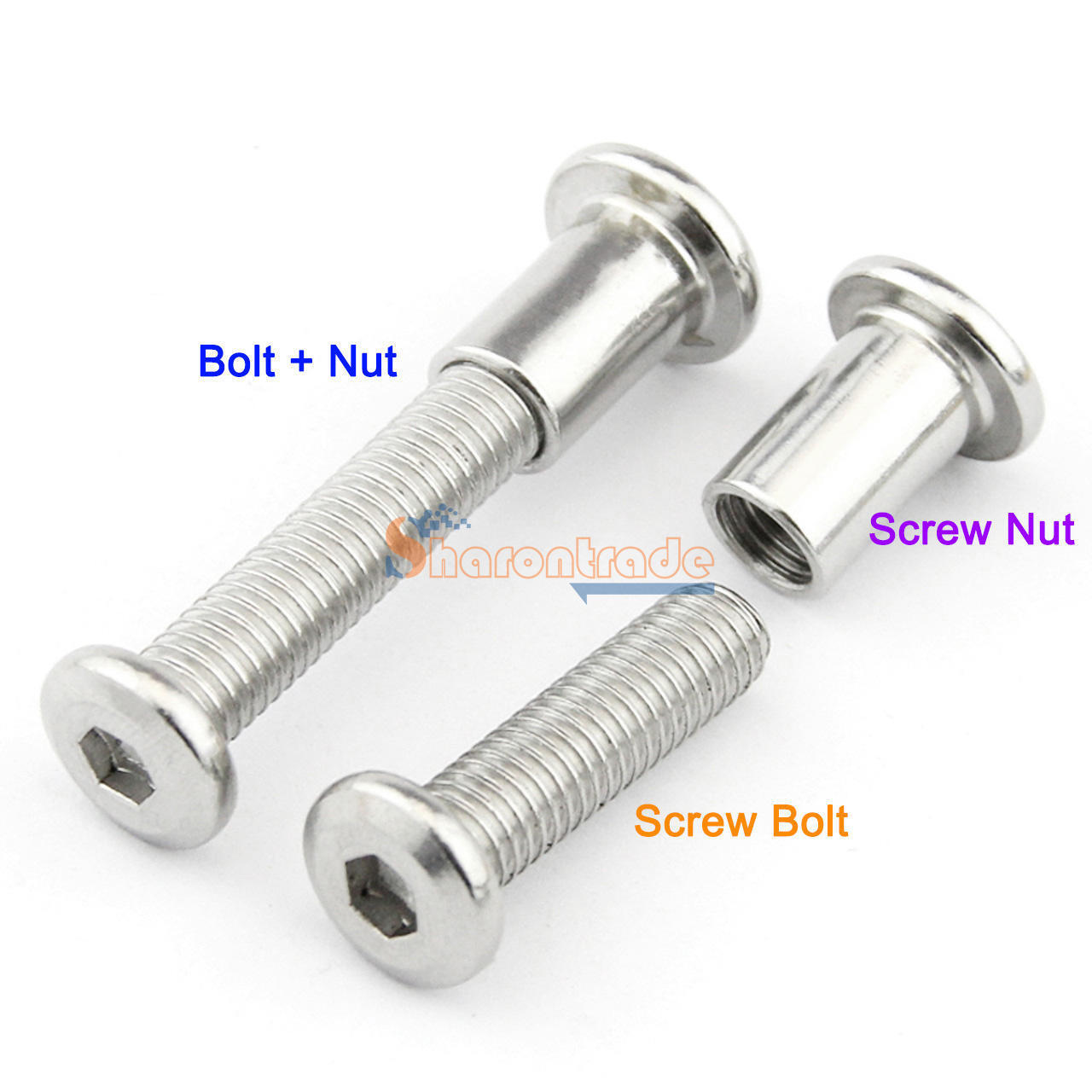M6 M8 Flat Hex Nut Bolt Round Head Sleeve 304SS Furniture Screws ...