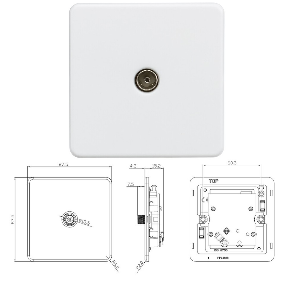 Screwless 1G SAT TV FM DAB Socket Screen Diplex Arial Coaxial Cable ...