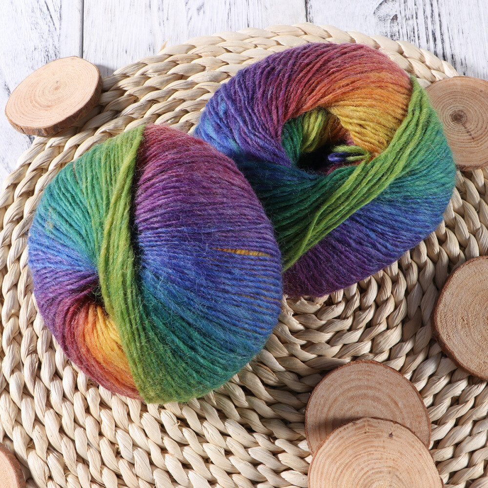 2pcs Rainbow Wool Cotton Yarn Colorful Yarn for Sewing Hand Knitting ...