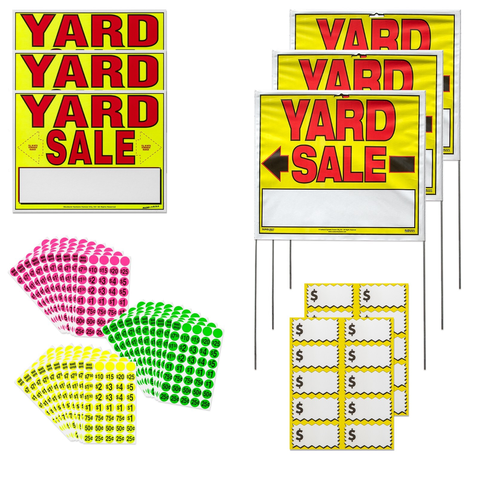 Deluxe Yard Sale Kit: 3 Yard signs, 3 Sm. signs, Lg. price labels ...