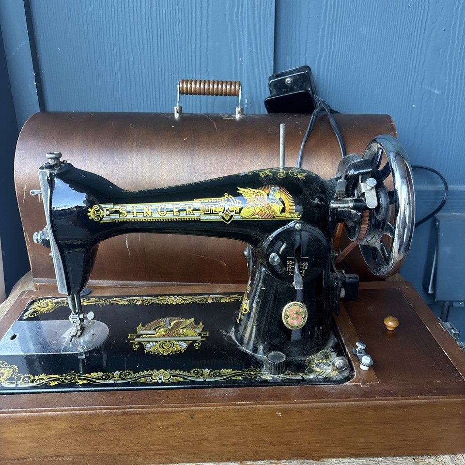 Singer 15 NL-K Sphinx Sewing Machine Gold Egyptian Inspired W/ Case ...