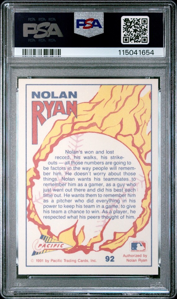 1991 PACIFIC NOLAN RYAN #92 NOLAN'S A REAL GAMER PSA 10 | eBay