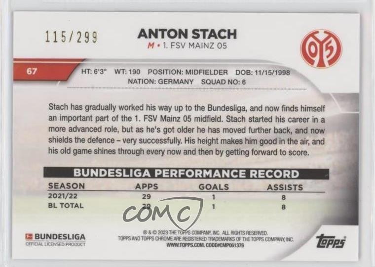 2022-23 Topps Chrome Bundesliga Purple Refractor 115/299 Anton Stach ...