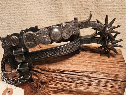 Silver inlaid Peanut Pattern Buermann Spurs Model #1403 marked AB Star ...