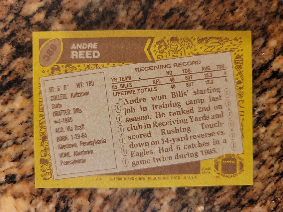 1986 Topps Football #388 Andre Reed ROOKIE Buffalo Bills | eBay