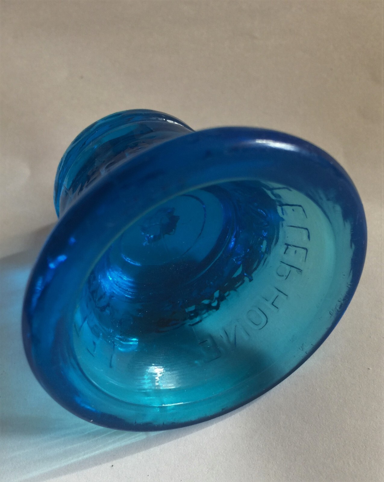 COBALT BLUE EMBOSSED GLASS PAPERWEIGHT TELEPHONE BELL Vintage Christmas ...