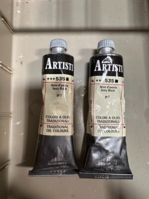 2 ARTISTI 535 IVORY BLACK GR.1 TRADITIONAL OIL COLOR TUBES 60 ML EACH ...