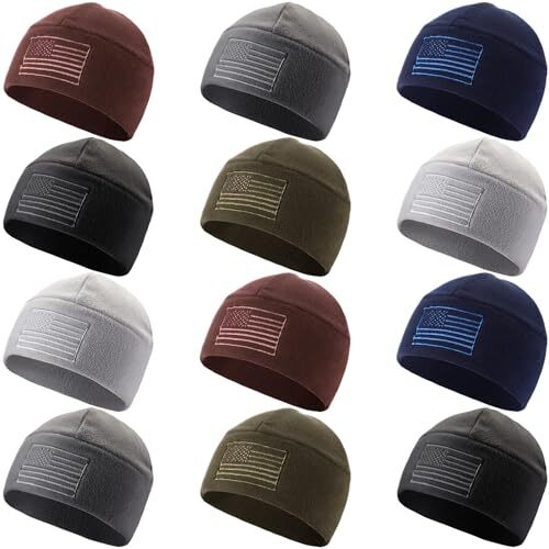 12 Pcs Winter Fleece Watch Cap Warm Army Military Tactical Beanie Dark ...