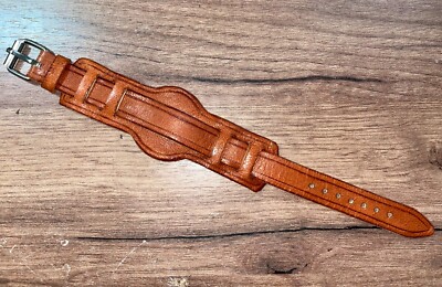 16mm handmade brown leather WW1 WW2 army pilot trench watch bund strap ...