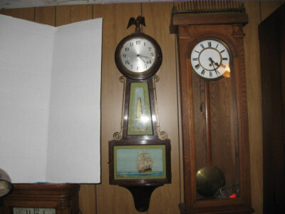 Antique Sessions Banjo Clock C.1927 Lighthouse & Ship Scene Eagle ...