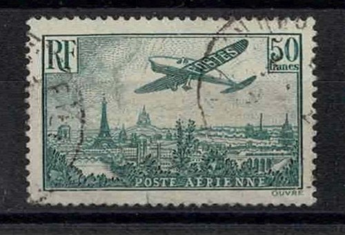 FRANCE YVERT AVION 14 SCOTT C14 " PLANE OVER PARIS 50F GREEN " USED F ...