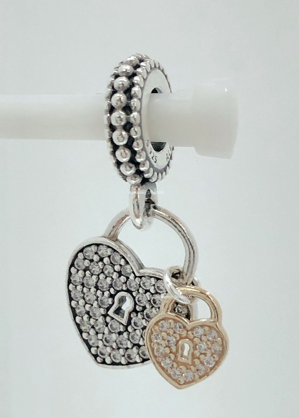 NEW PANDORA 925 Silver + 14k Gold Pavé Heart Padlocks Charm Pendant ...