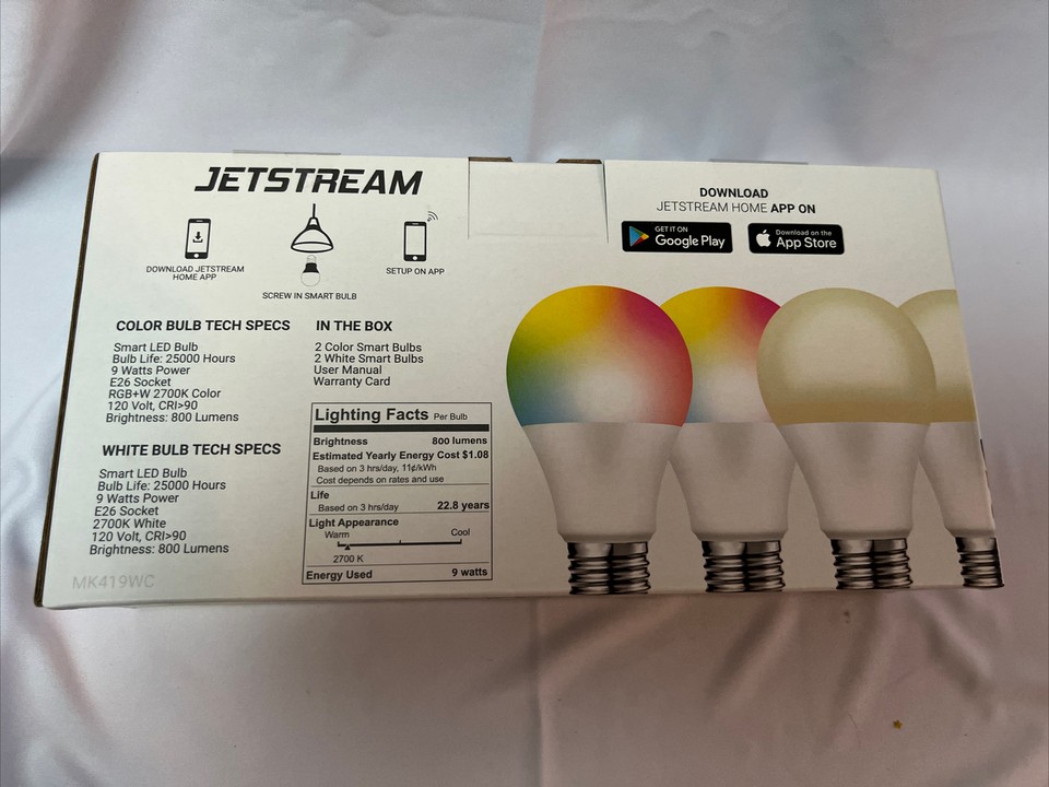 Jetstream Smart Home Bulb Kit: 2 Pack White Smart Bulb + 2 Pack Color ...