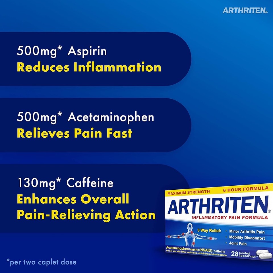 Arthriten Inflammatory Pain Formula Caplets with 3 Active Ingredients ...