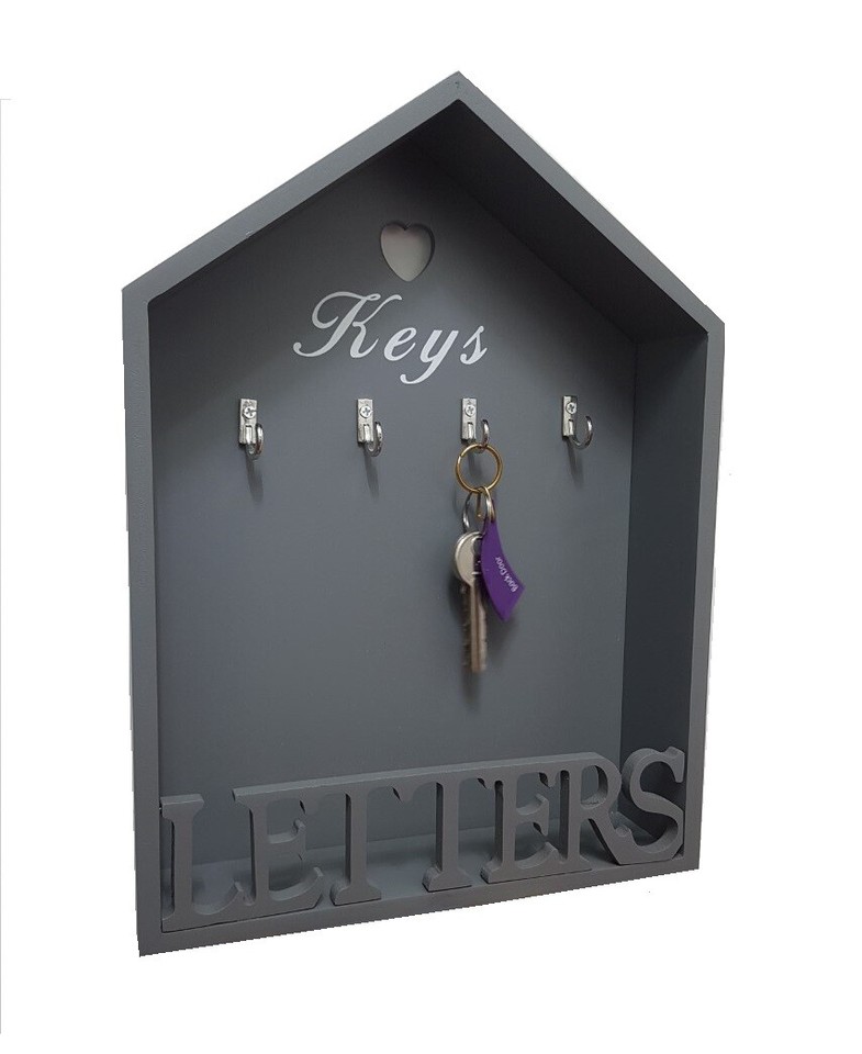 Vintage Letter Rack & Key Holder Hooks House Storage Shabby Chic Wall ...