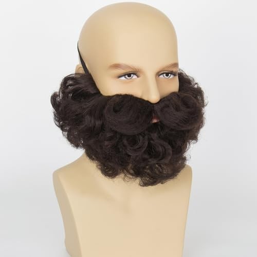 Short Curly Wizard Beard Men Full Fake Beard and Mustache Cosplay Brown ...