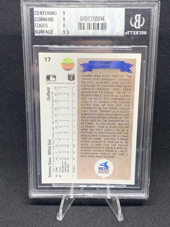 1990 Upper Deck Sammy Sosa RC Rookie #17. White Sox BGS 9 | eBay