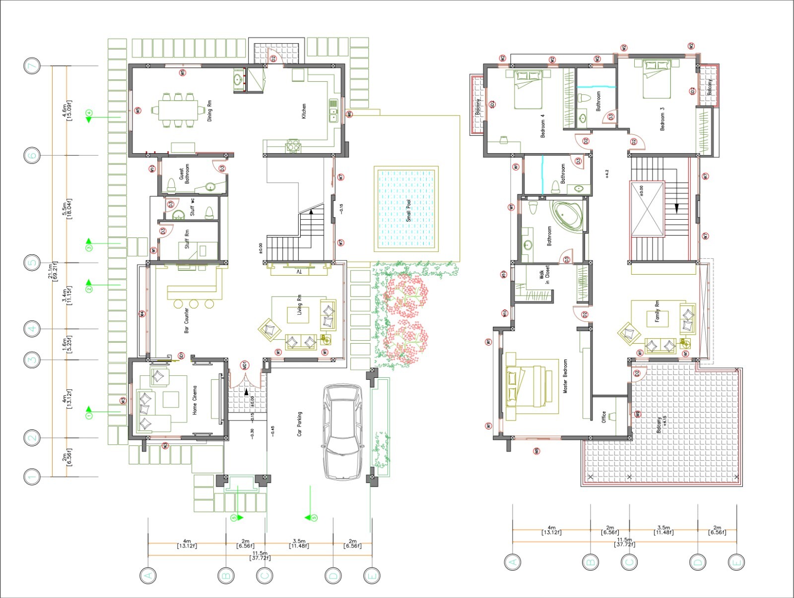38x70 House Plan 11.5x21 Meter 3 Bed 5 bath Slab Roof PDF Plan (A4 Hard ...