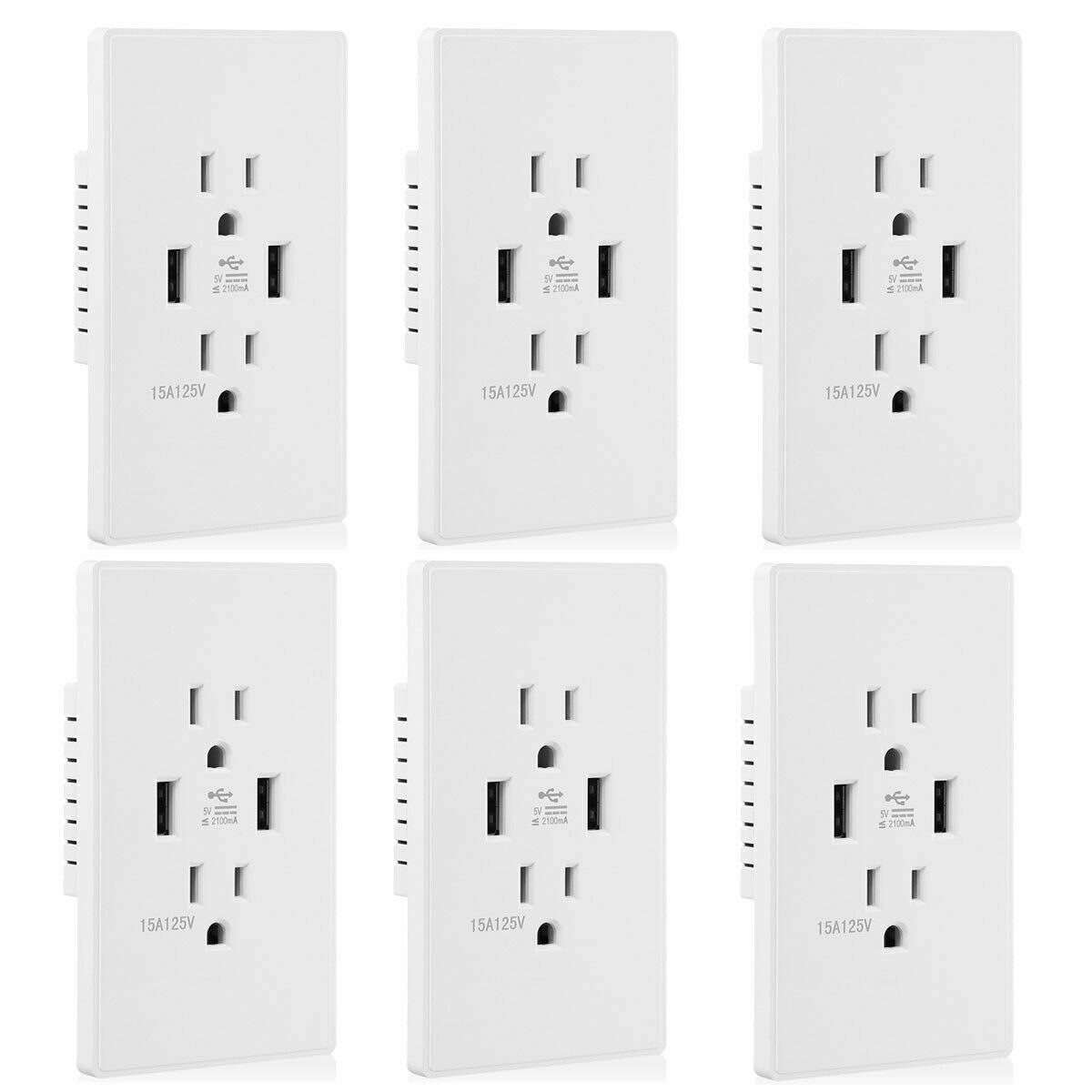 Dual USB Port Wall Socket Charger 15A AC Power Receptacle Outlet Plate ...