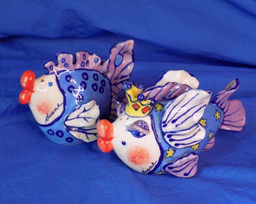 Diane Artware KISSING FISH w/ Cod Mother Salt & Pepper Shaker Set ...
