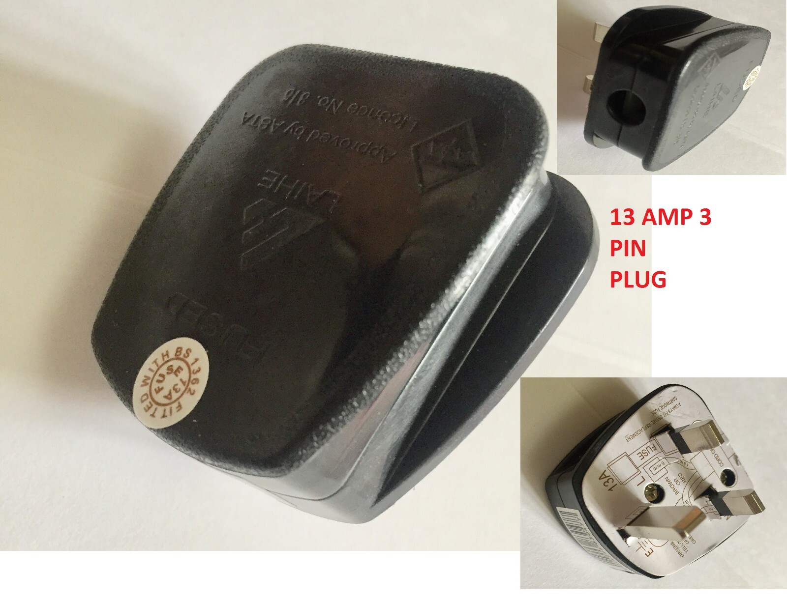 3 x 13AMP UK 3 PIN FUSED WHITE MAINS PLASTIC PLUG 13A PACK SOCKET BULK ...