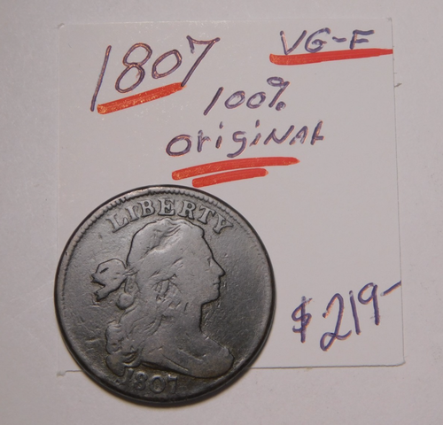 EARLY GORGEOUS 1807 DRAPED BUST LARGE CENT VG - F !!!!!! CHOCOLATE ...