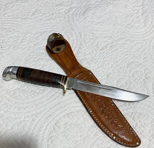 Vintage Western Fixed Blade Hunting Knife L58 With Sheath! Very Nice ...