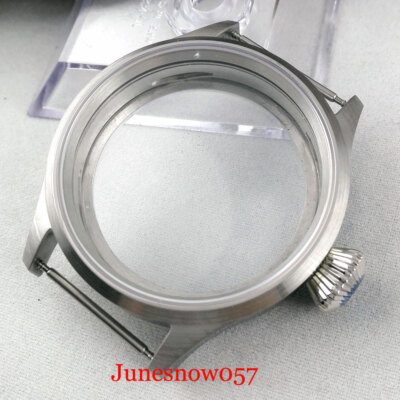 43mm 316L Silver Stainless Steel Watch Case Sapphire Glass fit ETA 6497 ...