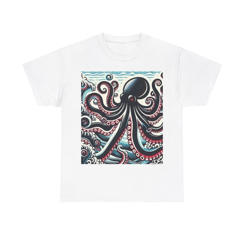 Unisex Heavy Cotton Tee Octopus in Coral Reef and Waves Design 7, Gift ...