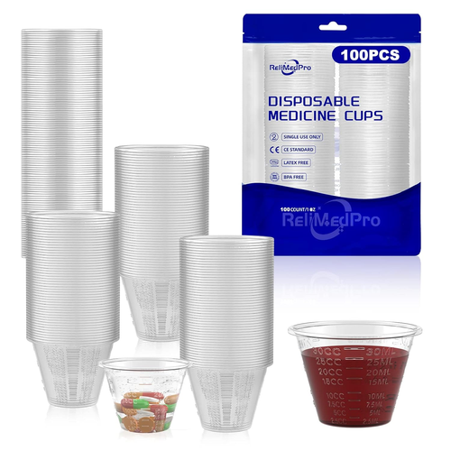 Disposable Medicine Cups Graduated, Bulk Pack of 100, 1 Oz (30Ml) Small ...