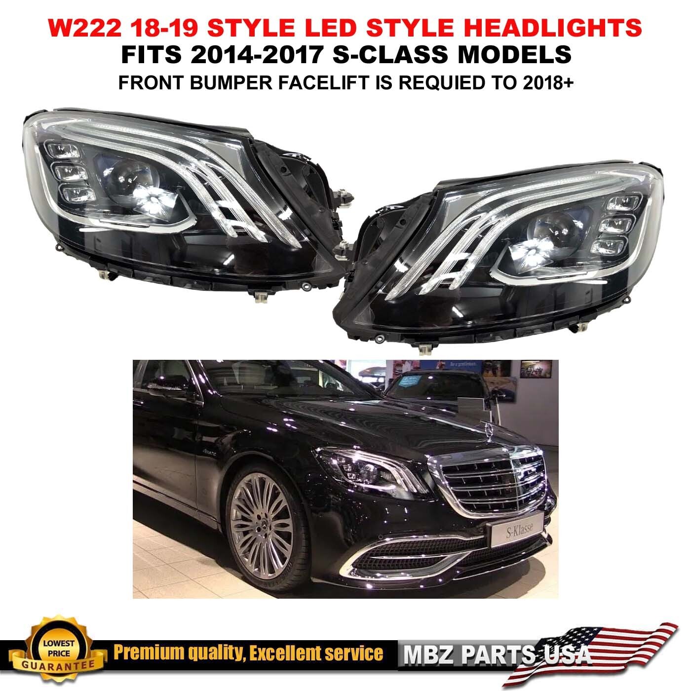 S63 Led Headligh 18+ Look 2014 2015 2016 2017 Facelift Upgrade S-Class ...