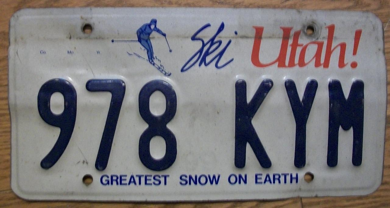 SINGLE UTAH LICENSE PLATE - 978 KYM - GREATEST SNOW ON EARTH - SKI | eBay