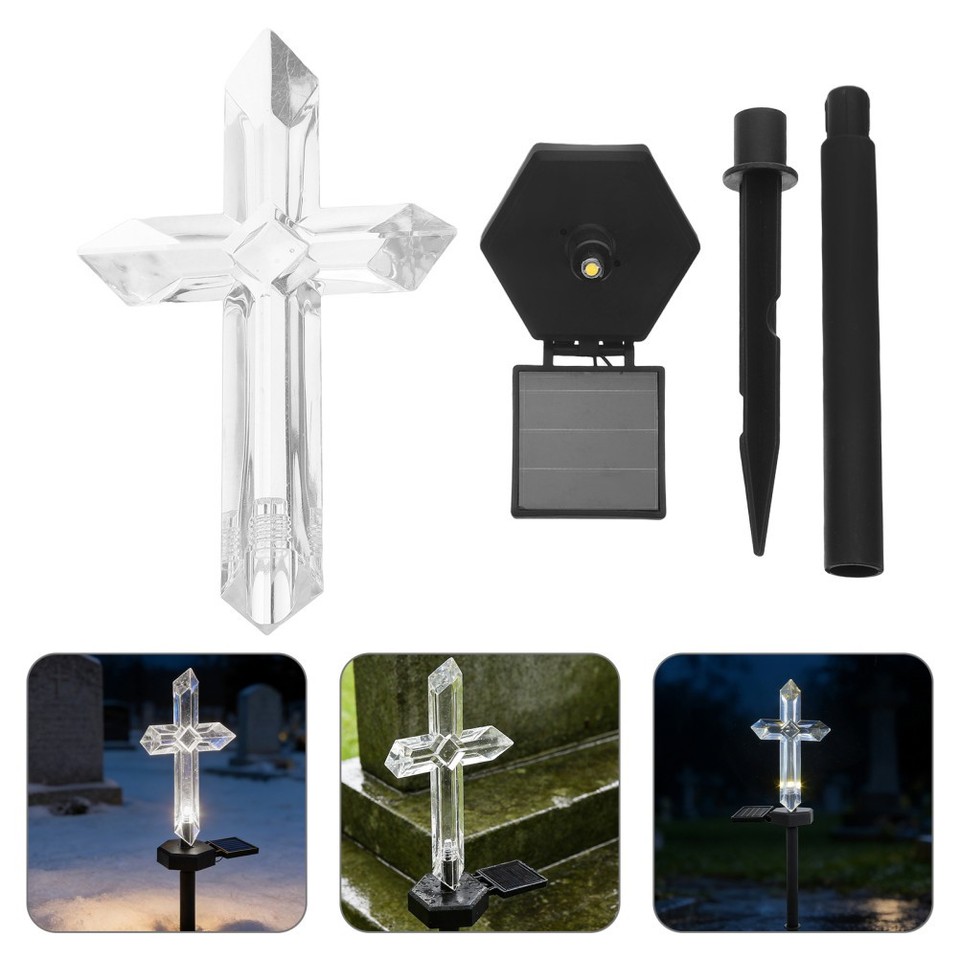 Illuminated Garden Stake Light Cemetery Cross Led Lights for Grave ...