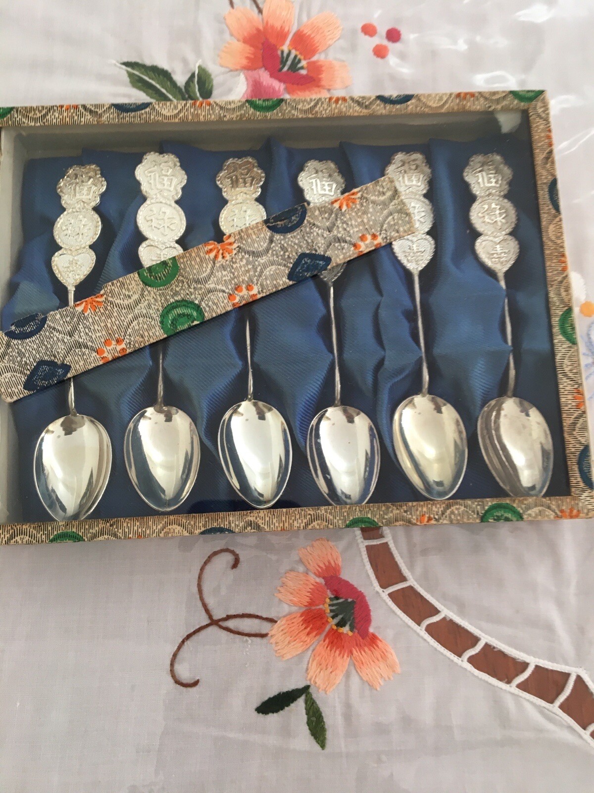 Set of 6 vintage chinese silver plated tea spoon - Blessing, Fortune ...