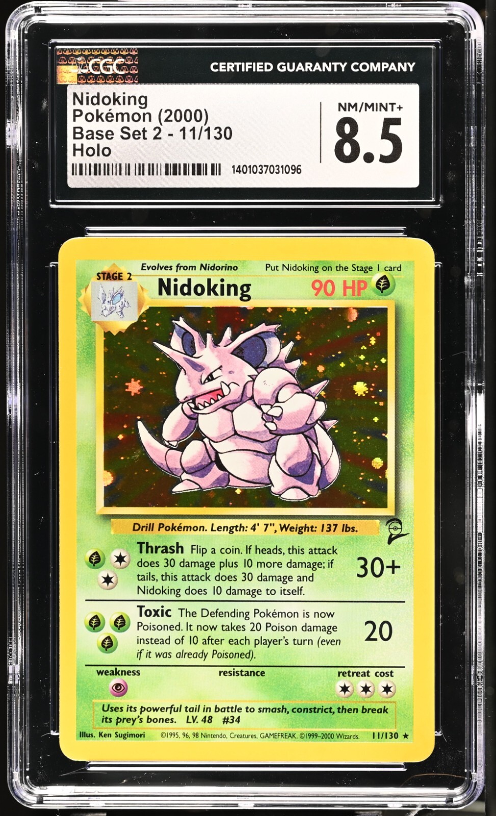 Nidoking Holo Rare 2000 WOTC Pokemon Card 11/130 Base 2 Set CGC 8.5 NM ...