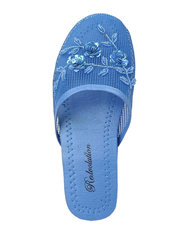 Women's Chinese Mesh Floral Beaded Sequined Slipper Flip Flop Sandals ...