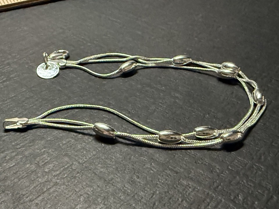 925 Sterling Silver ~ Triple Strand Snake Chain Barrel Beaded ~ 8 ...