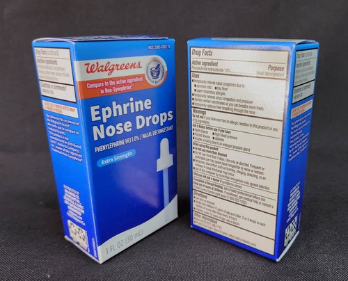 Nose Drops, 2 Pack, Walgreens Ephrine Nasal Decongestant, 1oz EXP 01/ ...