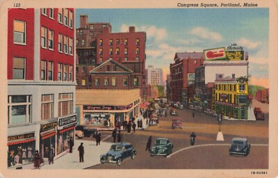 Portland Maine Me. Street View Walgreen Drugs Hay's Drug Store Postcard ...