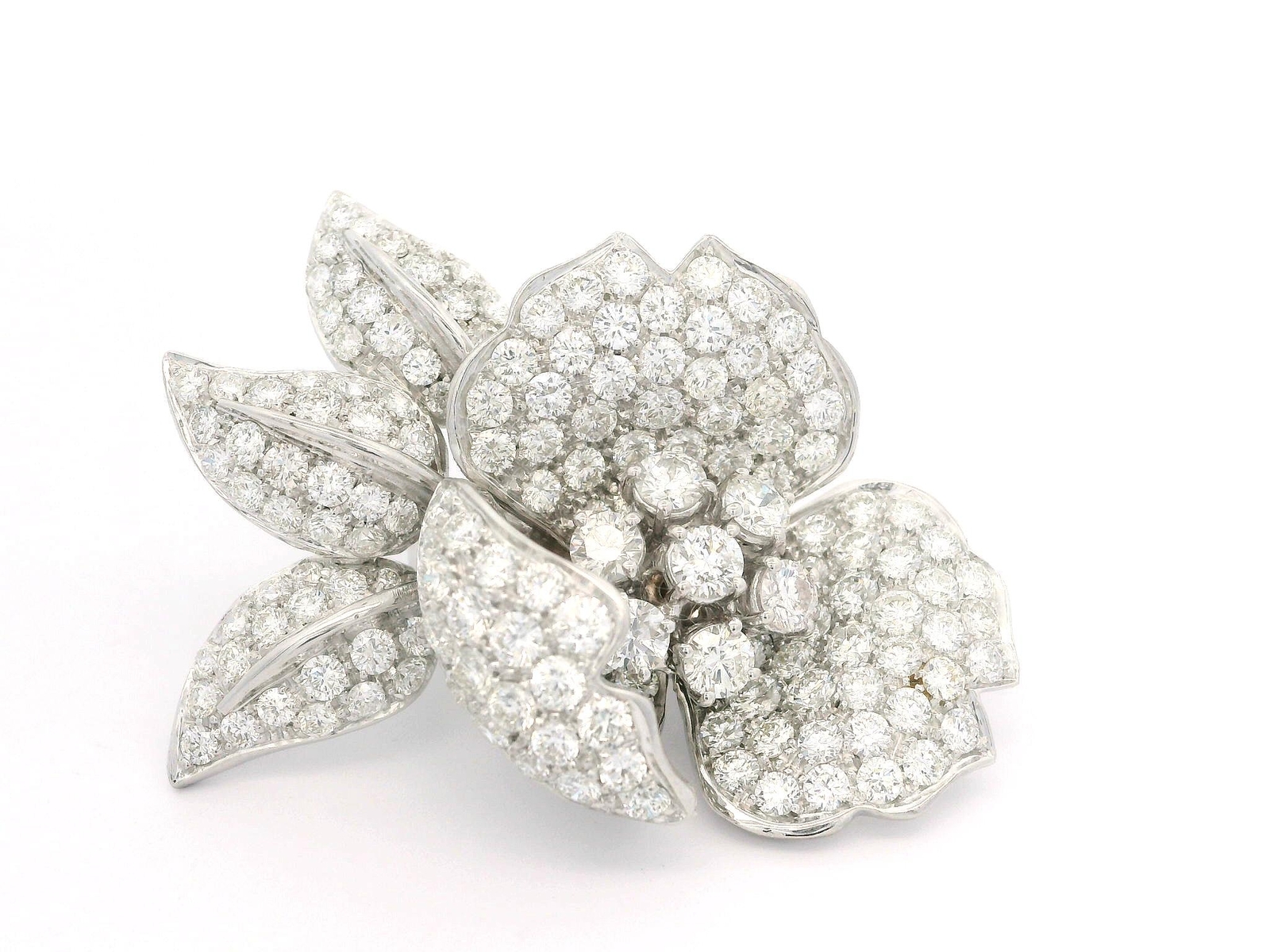 Amazing 18k White Gold 16ctw Round Diamond Covered Large Flower Omega ...