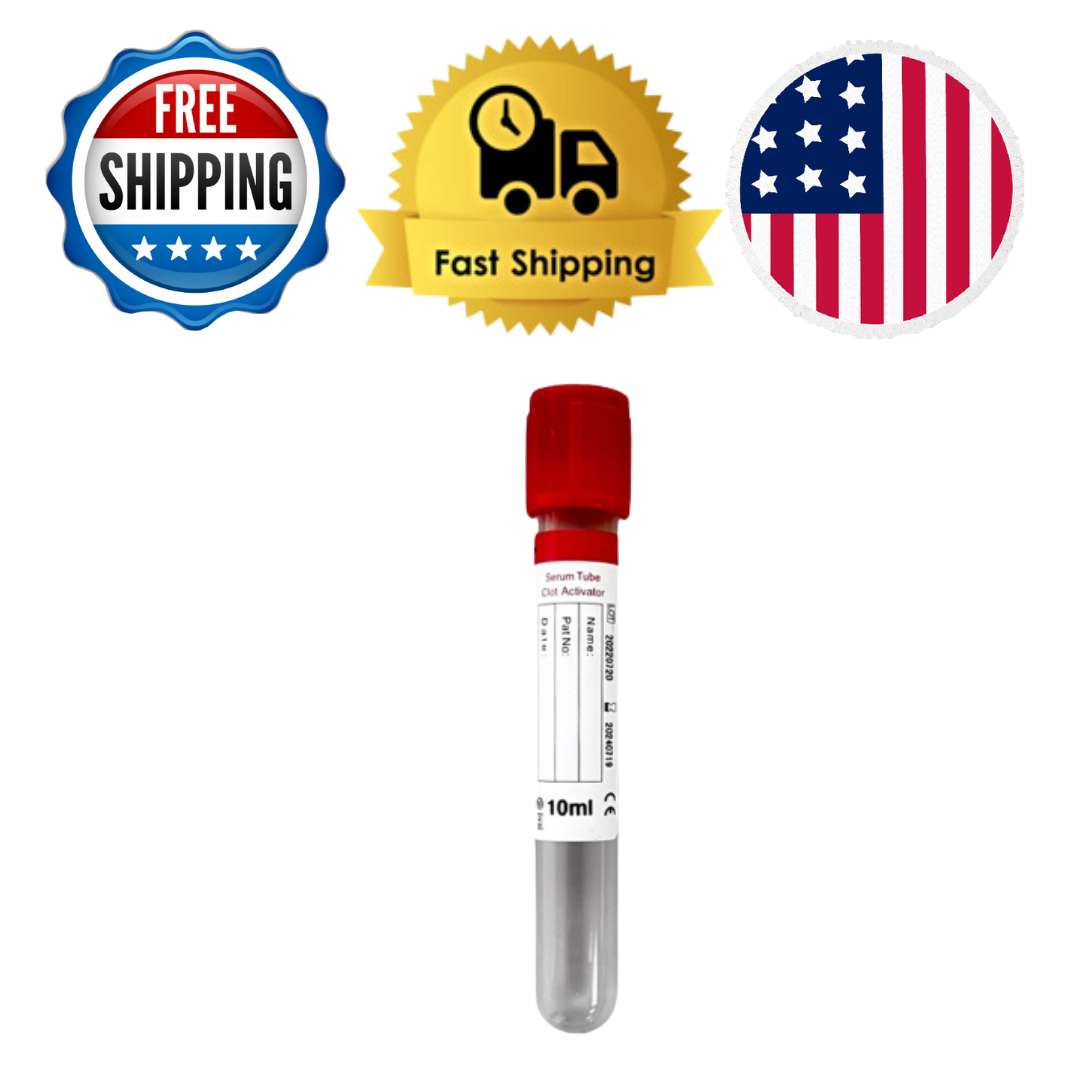 100 Pcs/1 Pack Vacuum Blood Collection Red Top 10 ML Glass Serum Tube ...