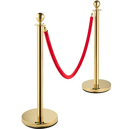 4PCS Crowd Control Barrier Queue Poles, Gold Stanchion, 38 Inch Red ...