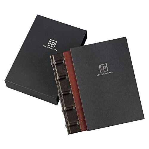 Vintage Leather Journal, Burgundy Hardcover Notebook w/Mahogany Ribbed ...