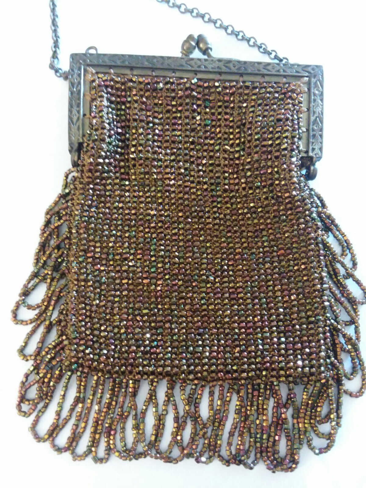 1920's Copper Seed Bead Vintage Purse 4" x 4 1/2" - Gem